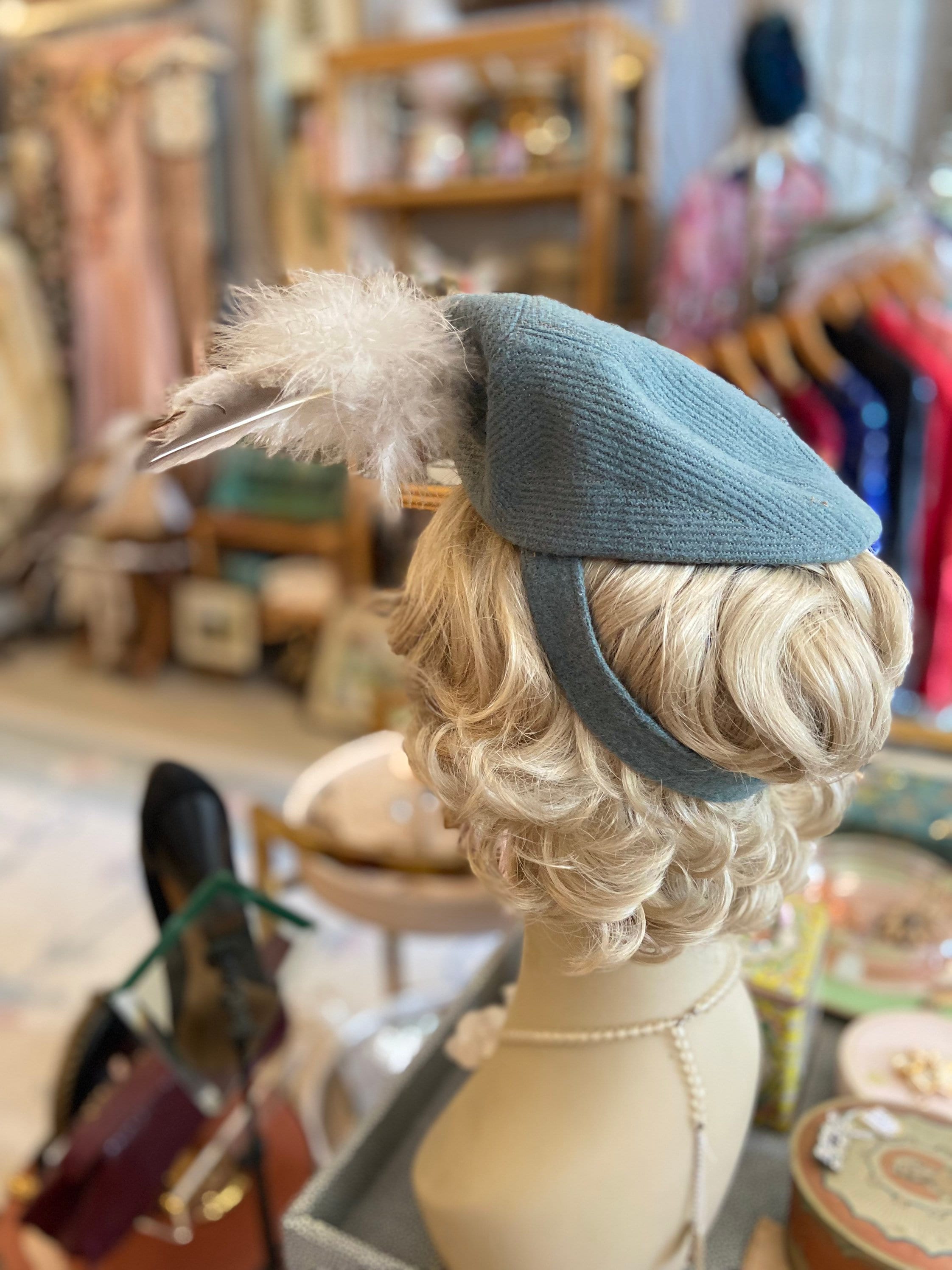 1930s Pale Blue Textured Knit Headpiece With White Plume - Etsy