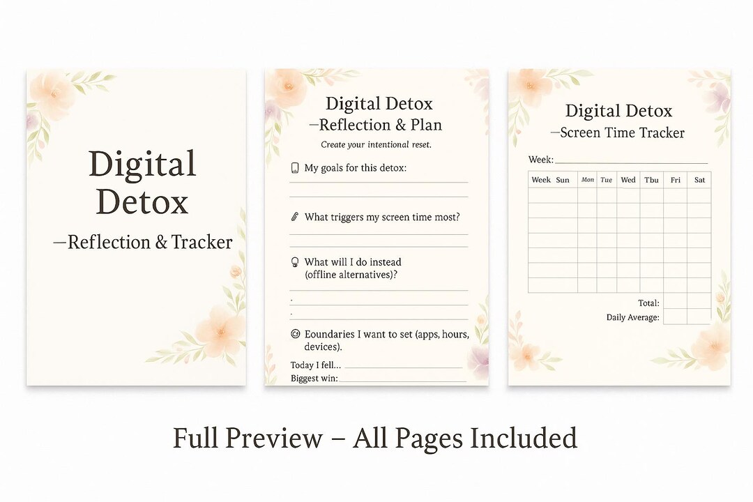 Digital Detox Planner – Printable Reflection - Screen Time Tracker • A4 ...