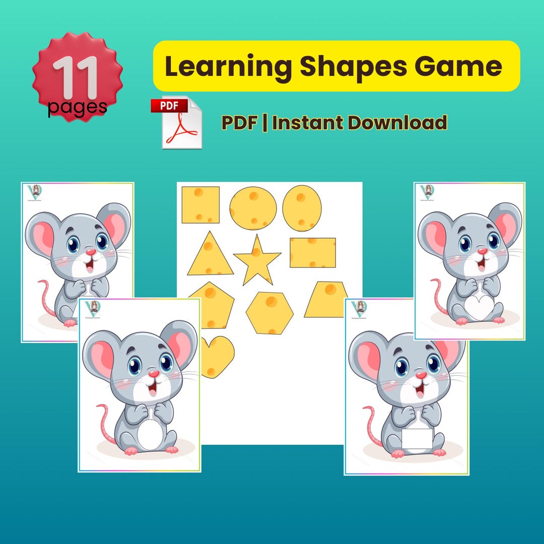 Montessori Shape Matching Game: Feed the Mouse Printable (PDF Download ...