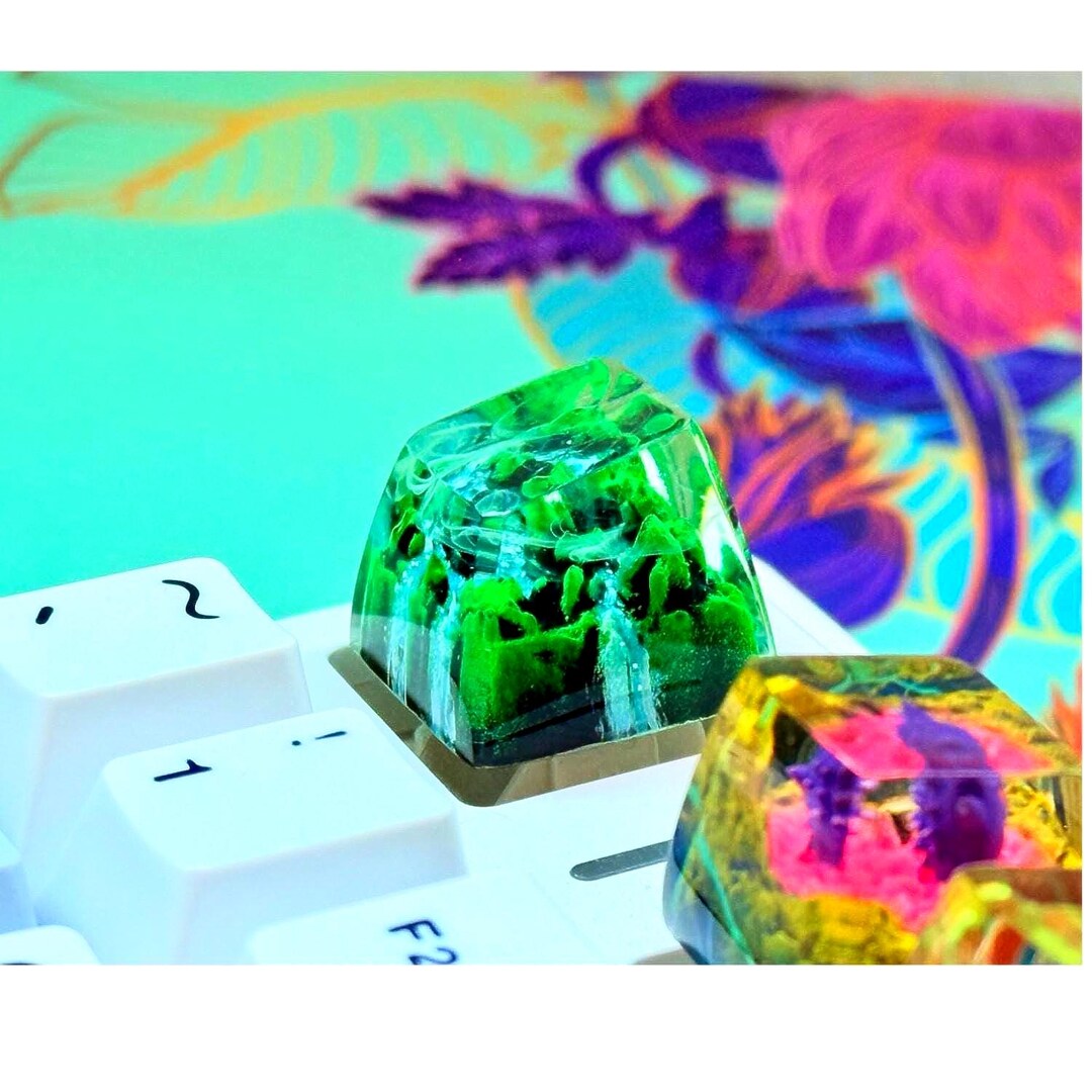 Handmade Artisan Keycap 1U – Lush Forest & Waterfall Design – Resin ...