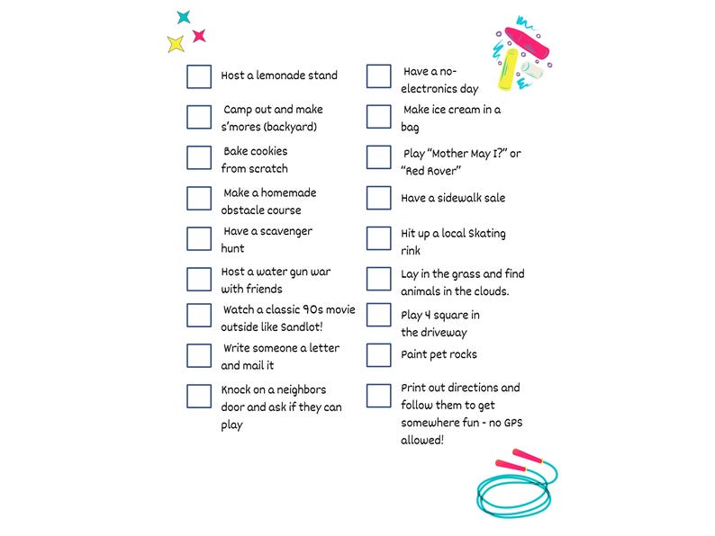 Bring Back Childhood Bucket List | Printable 90s/2000s Nostalgic Summer ...