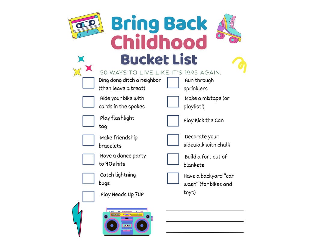 Bring Back Childhood Bucket List | Printable 90s/2000s Nostalgic Summer ...