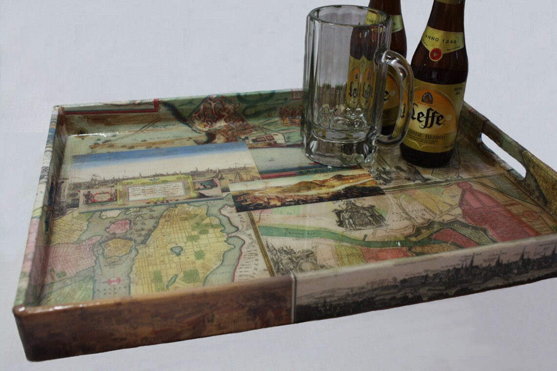Ancient Maps & Ships Decoupaged Tray - Etsy