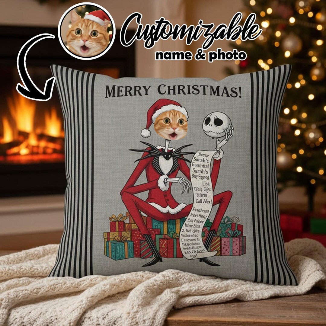 Custom Christmas Pillow – Merry Christmas With Cat Photo & Name ...