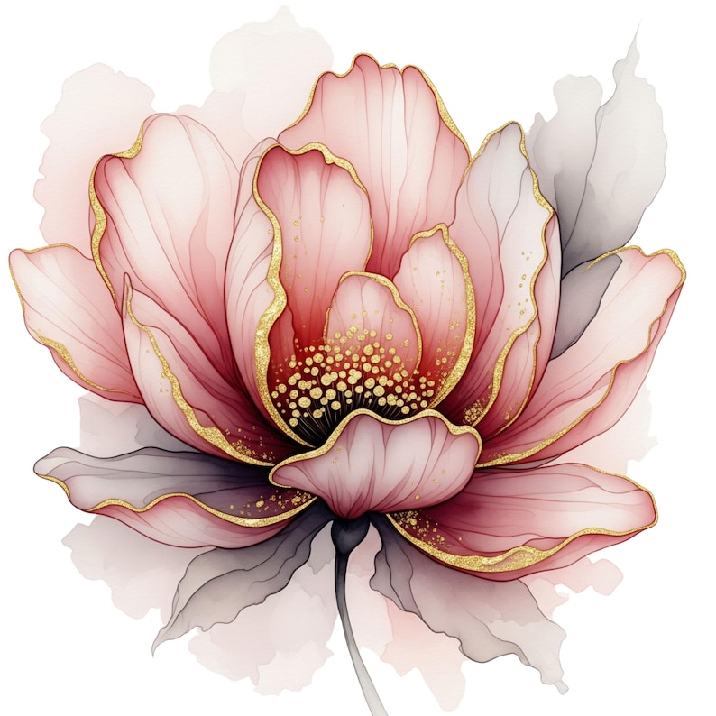 16 Abstract Flowers Clipart, Pink Gold Flower, Flowers Print, Printable ...
