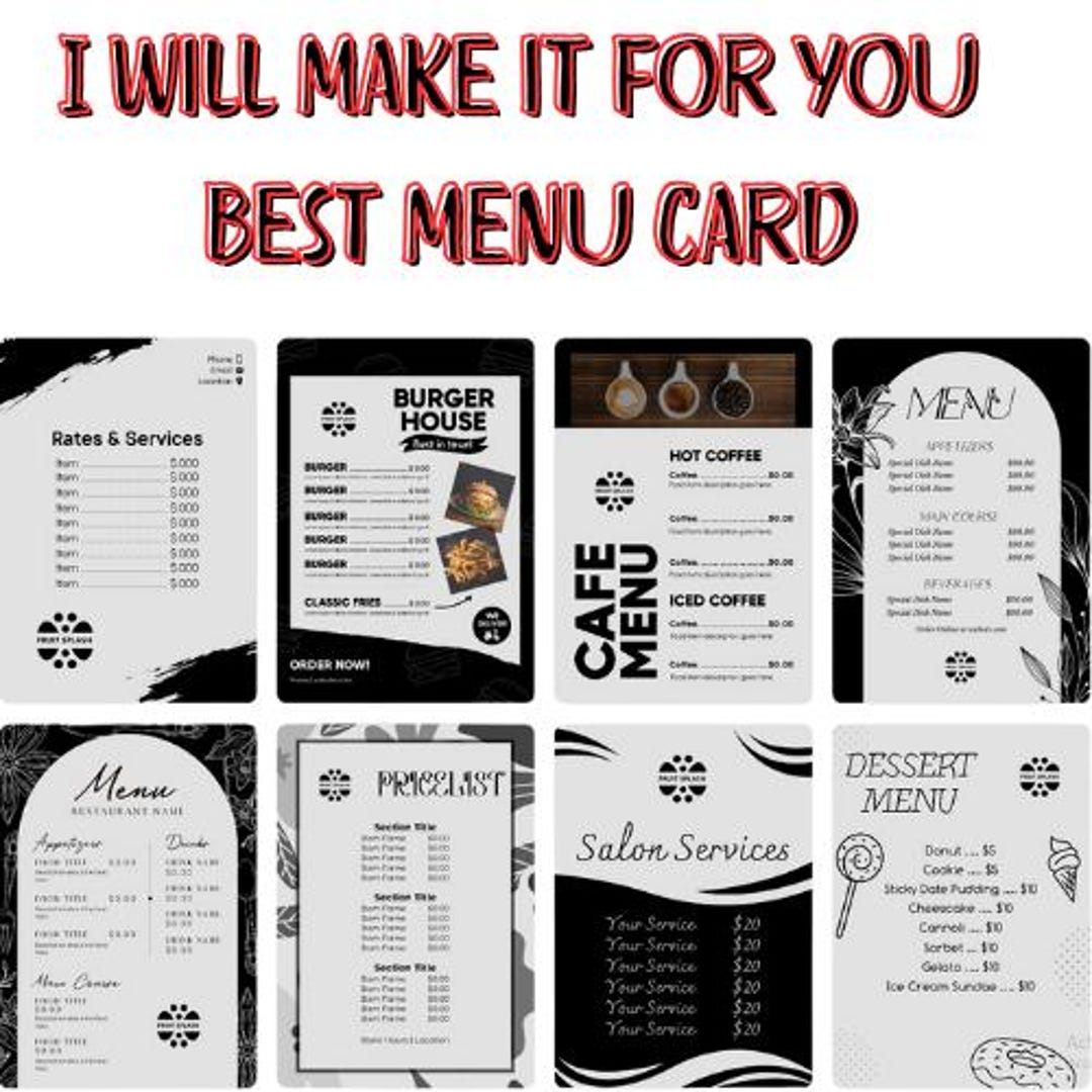 Custom Menu Card — Wedding Dinner Menu, Restaurant Menu ,coffee Menu ...