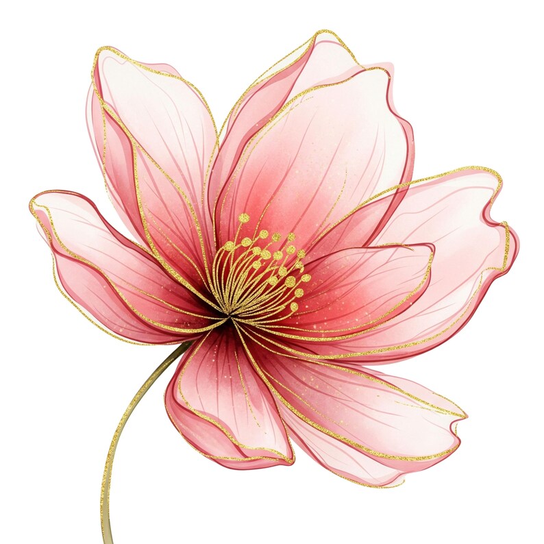 16 Abstract Flowers Clipart, Pink Gold Flower, Flowers Print, Printable ...