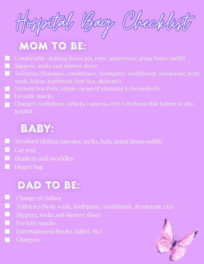 Hospital Bag Checklist, Printable & Editable PDF, Pregnancy and Labor ...