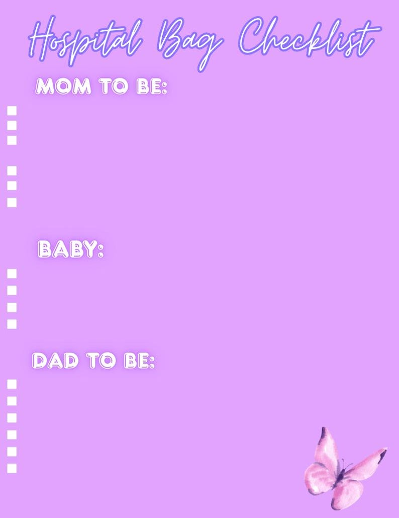 Hospital Bag Checklist, Printable & Editable PDF, Pregnancy and Labor ...