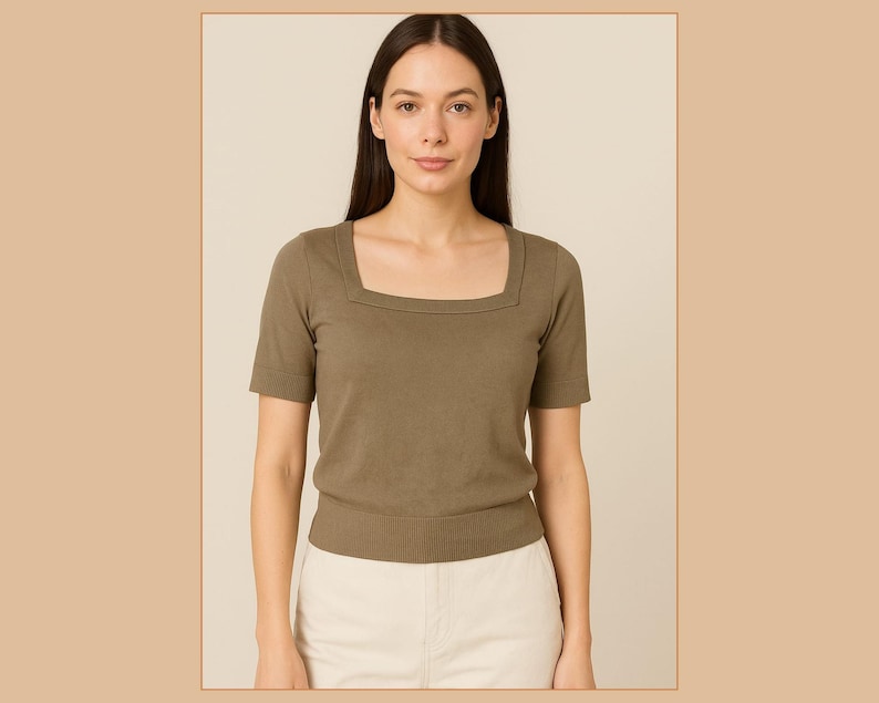 Square Neck Top Sewing Pattern PDF | Easy Knit Shirt for Women | Short ...