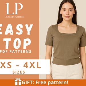 Square Neck Top Sewing Pattern PDF | Easy Knit Shirt for Women | Short ...