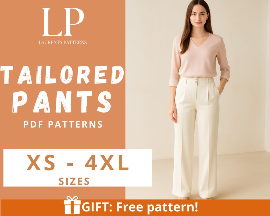 Wide Leg Trousers Sewing Pattern PDF: High Waist Pleated Pants (XS-4XL ...