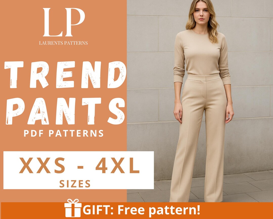 Wide Leg Pants Sewing Pattern PDF | High Waist Trousers With Front Seam ...
