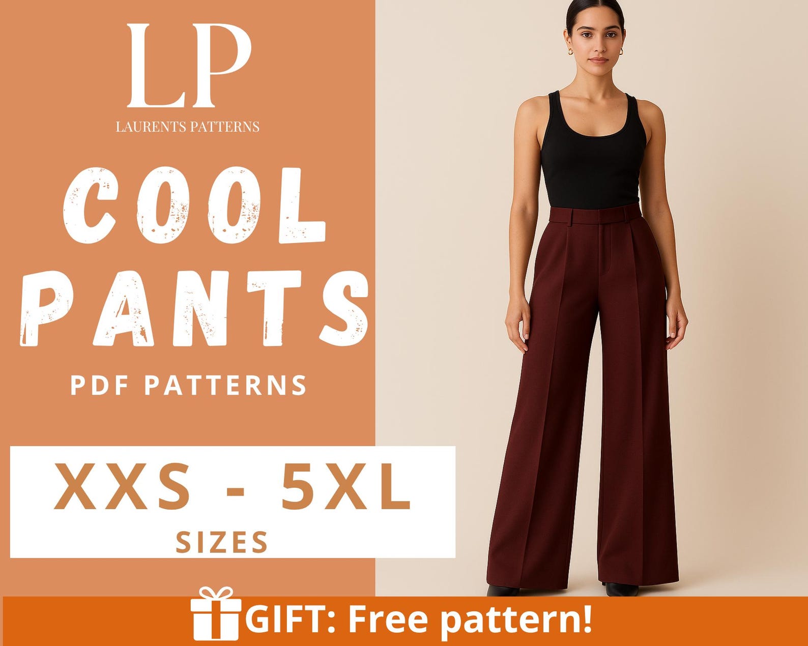 Wide Leg Trousers Sewing Pattern PDF: High Waist Pleated Pants (XXS-5XL ...