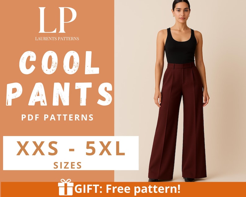 Wide Leg Trousers Sewing Pattern PDF: High Waist Pleated Pants (XXS-5XL ...