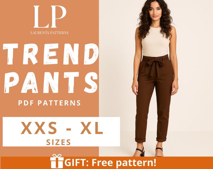 Paperbag Waist Pants Sewing Pattern: Tapered Leg, Sizes XXS-XL (PDF ...