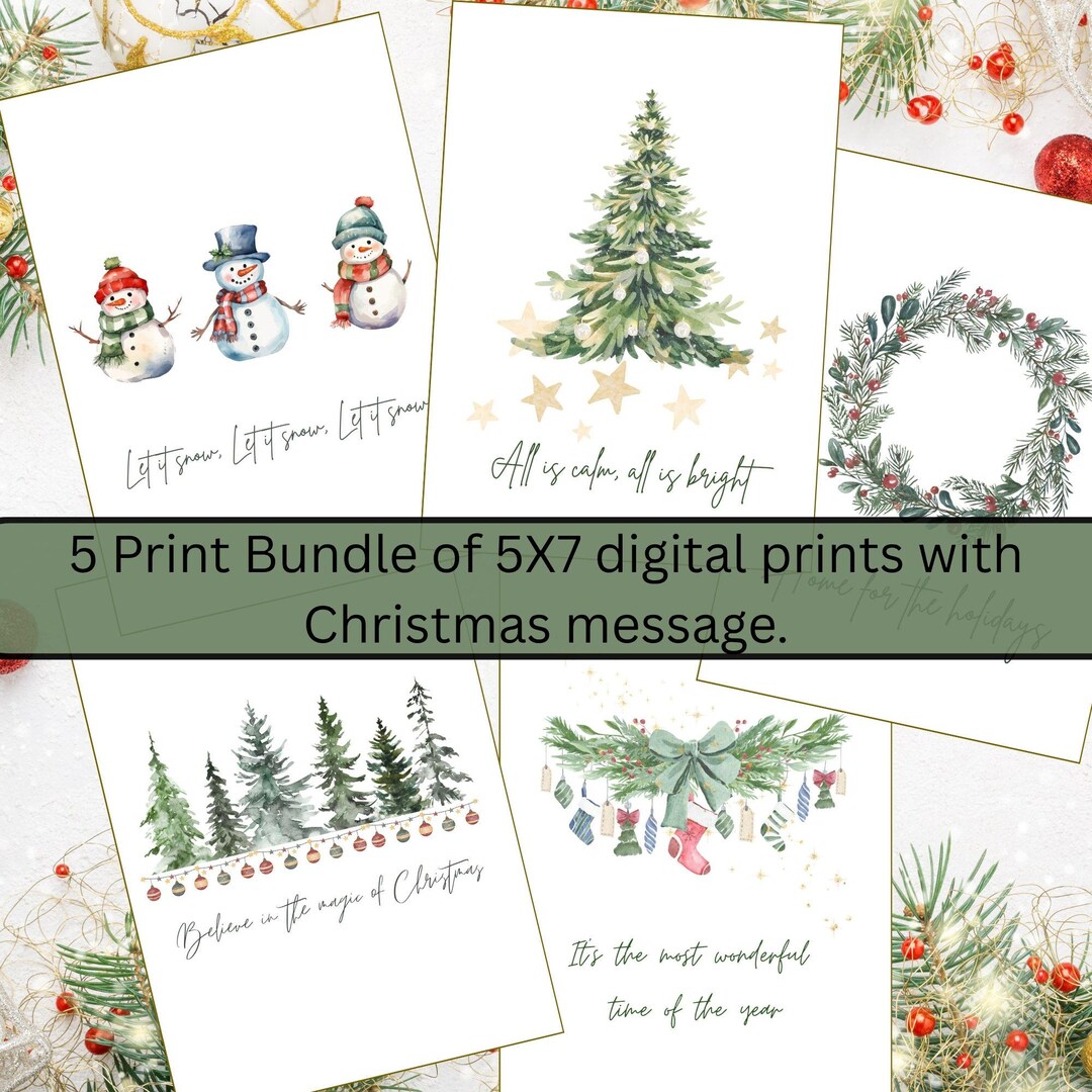 Christmas Printable Wall Art Set — 5x7 Holiday Quote Prints ...