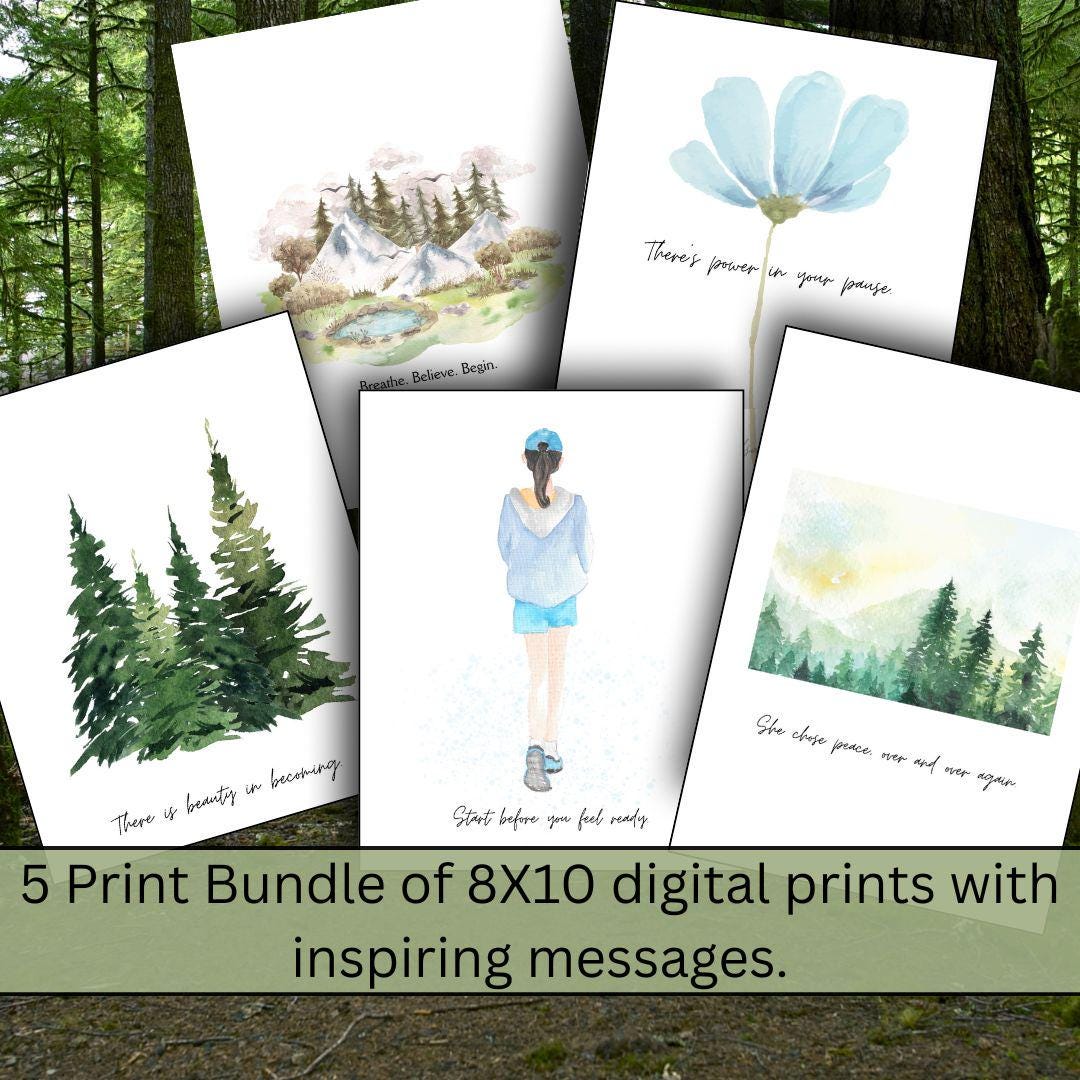 Forest Watercolor Print Set | Inspirational Quotes (digital Download ...