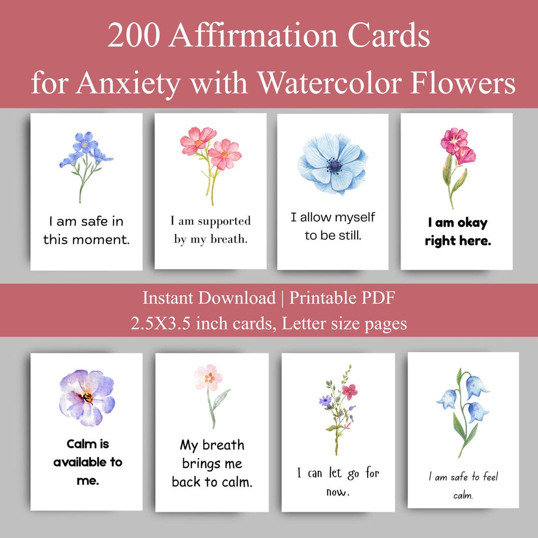 Affirmation Cards for Anxiety | Printable PDF | 200 Mindfulness Quotes ...