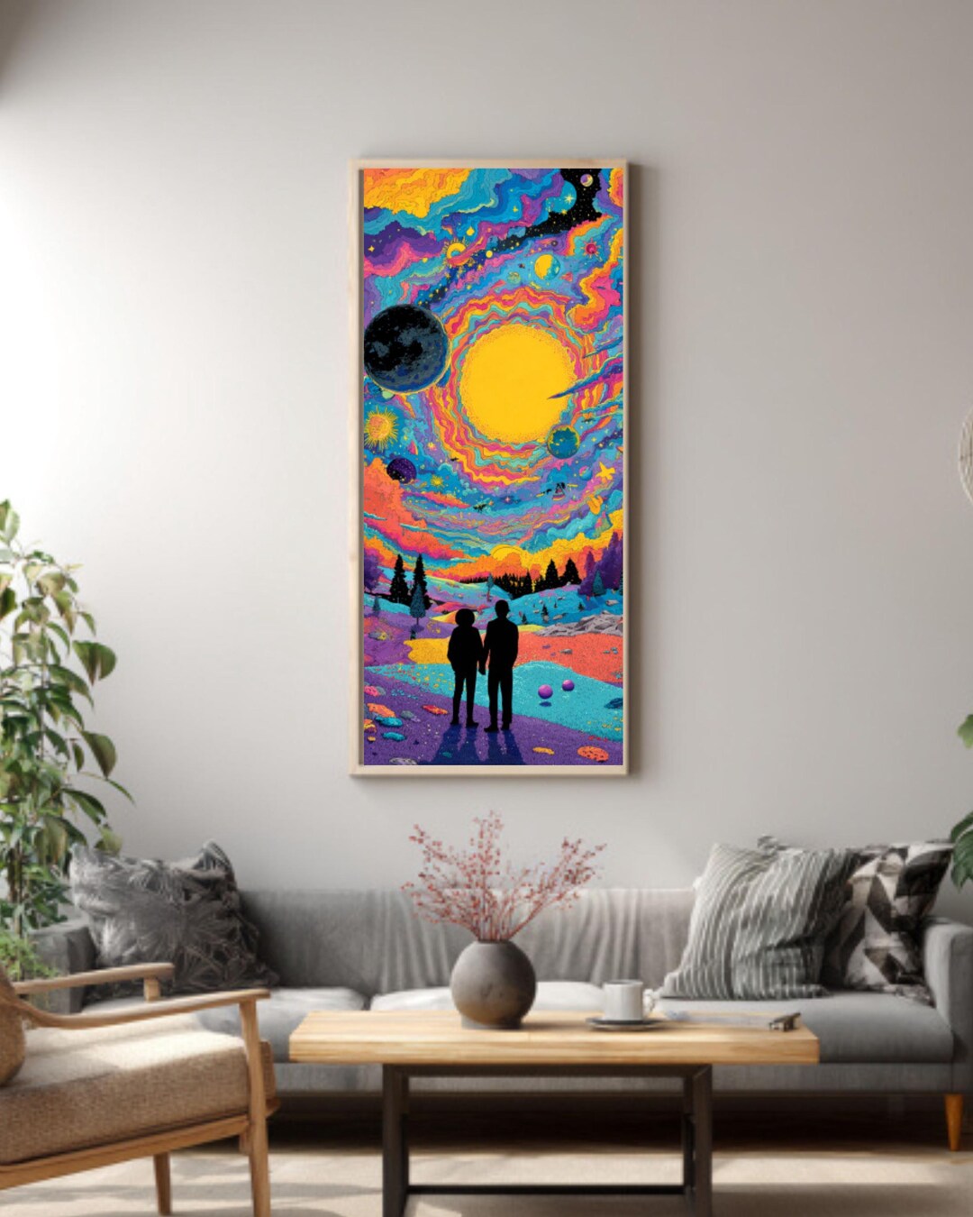 Psychedelic Alien Moon Meeting Art – Colorful Vector Canvas Print - Etsy