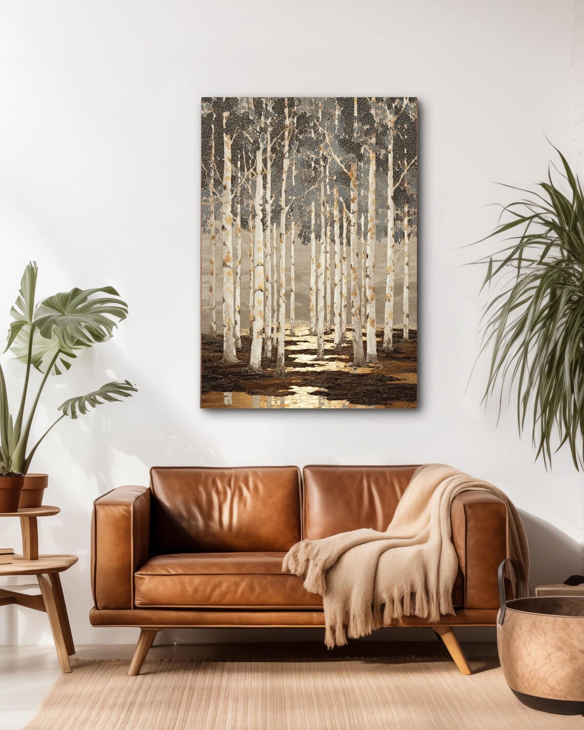 Batik Birch Tree Forest Art Print: Tan, Black & Gold Highlights - Etsy