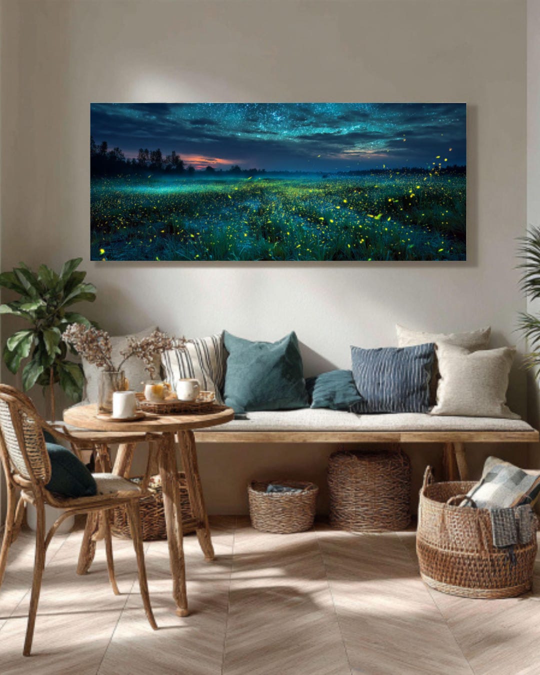 Starry Night Firefly Field Art Print – Drone View Canvas, Framed Wall ...