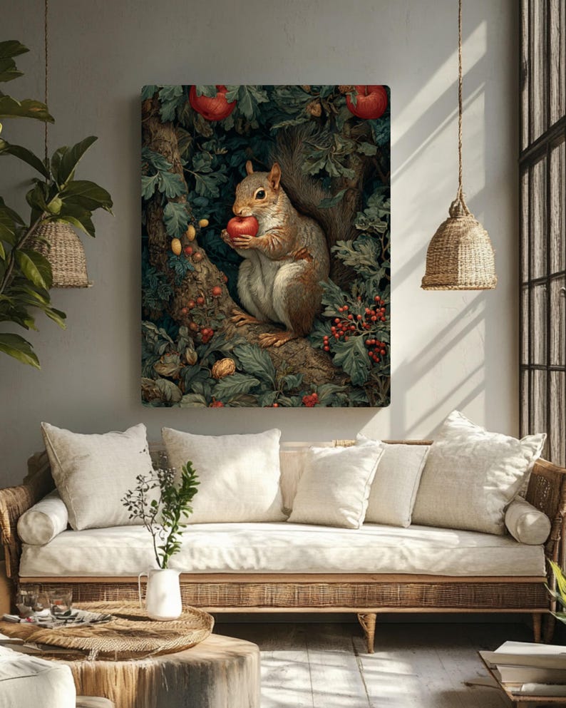 Squirrel Apple Art Print – William Morris Style Woodland Decor - Etsy