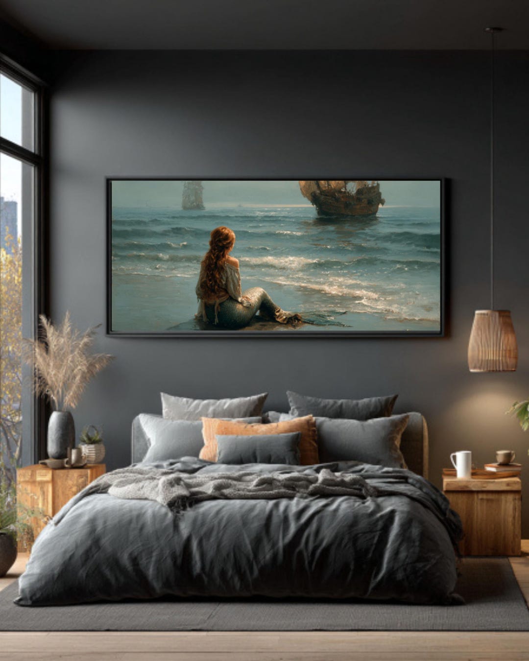 Mermaid & Medieval Ships Oil Painting – Fantasy Coastal Wall Art - Etsy