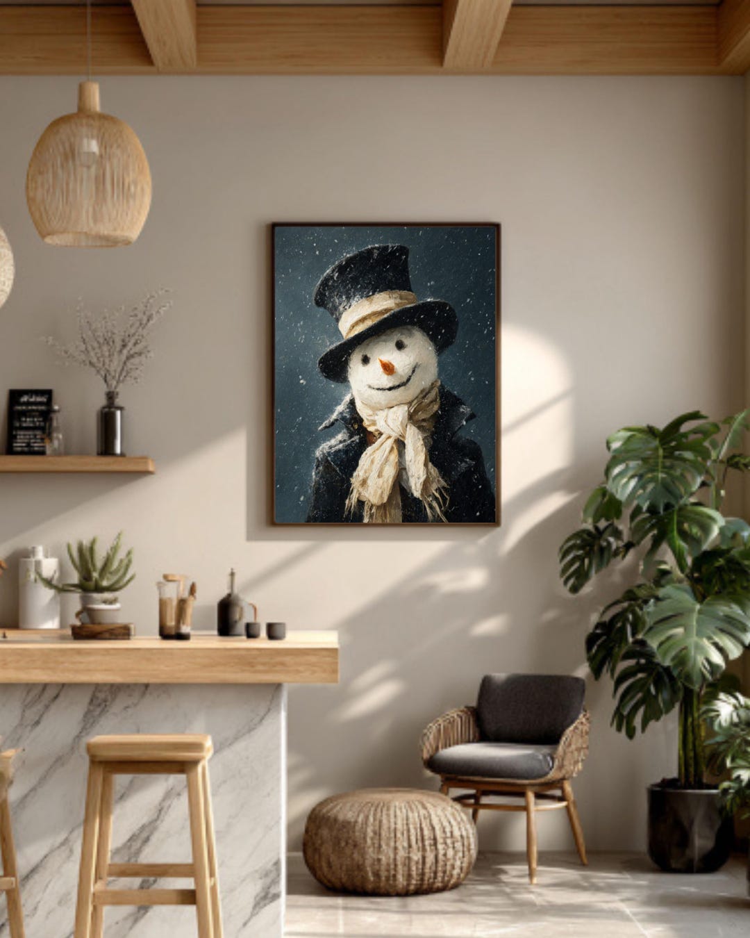 Smiling Snowman Oil Painting – Goya-inspired Winter Art, Framed Canvas ...