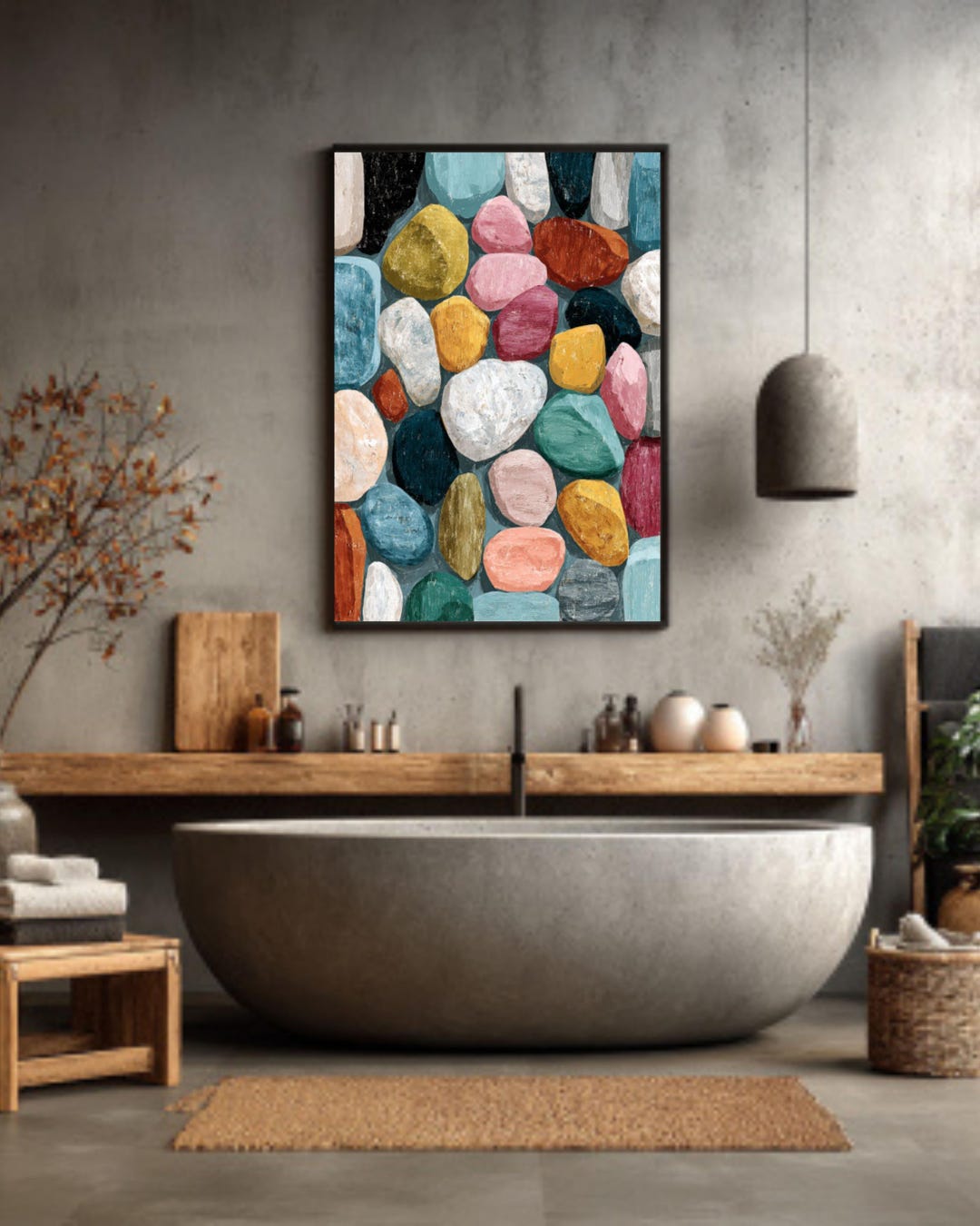 Bohemian Pastel Pebbles Art – Muted Colors Textured Print - Etsy