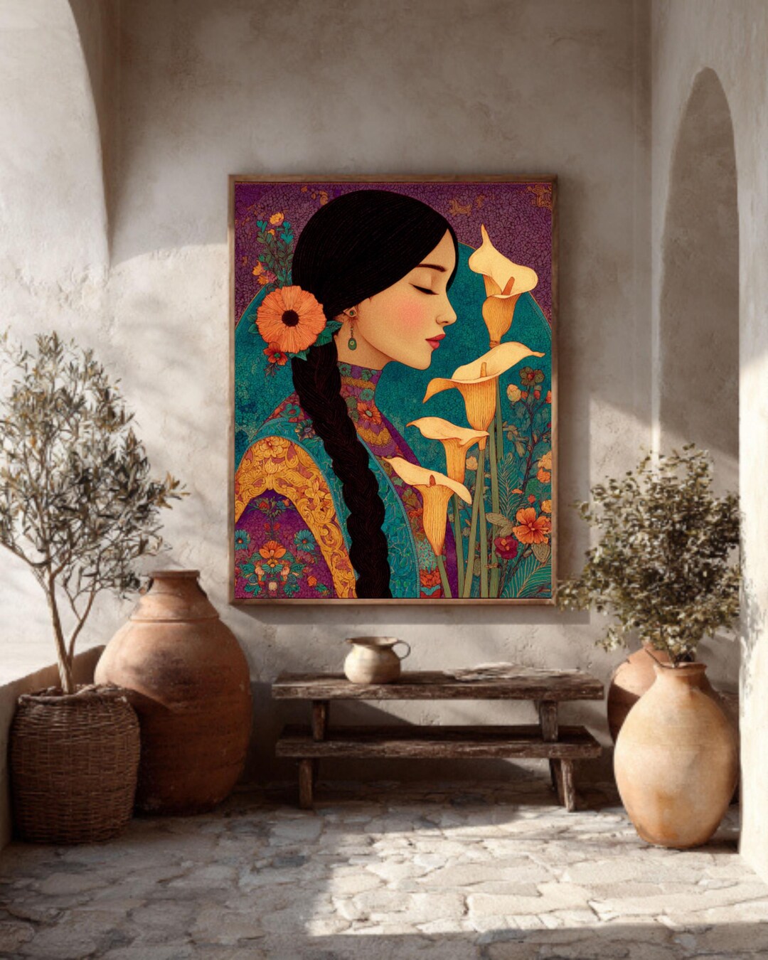 Mexican Woman Calla Lilies Canvas – Laurel Burch Style Latin Art - Etsy