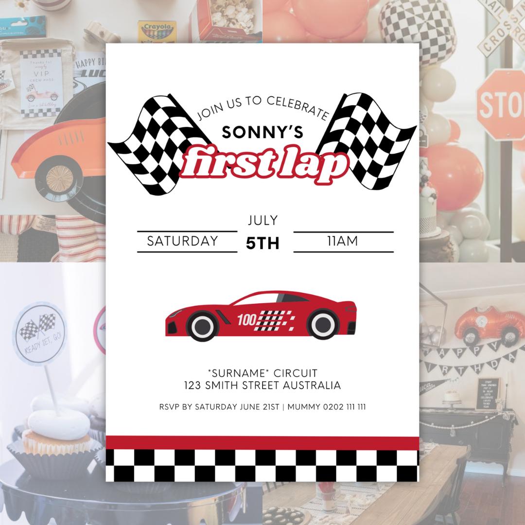 First Lap Race Car Party Invitation | First Birthday Invite | Digital ...