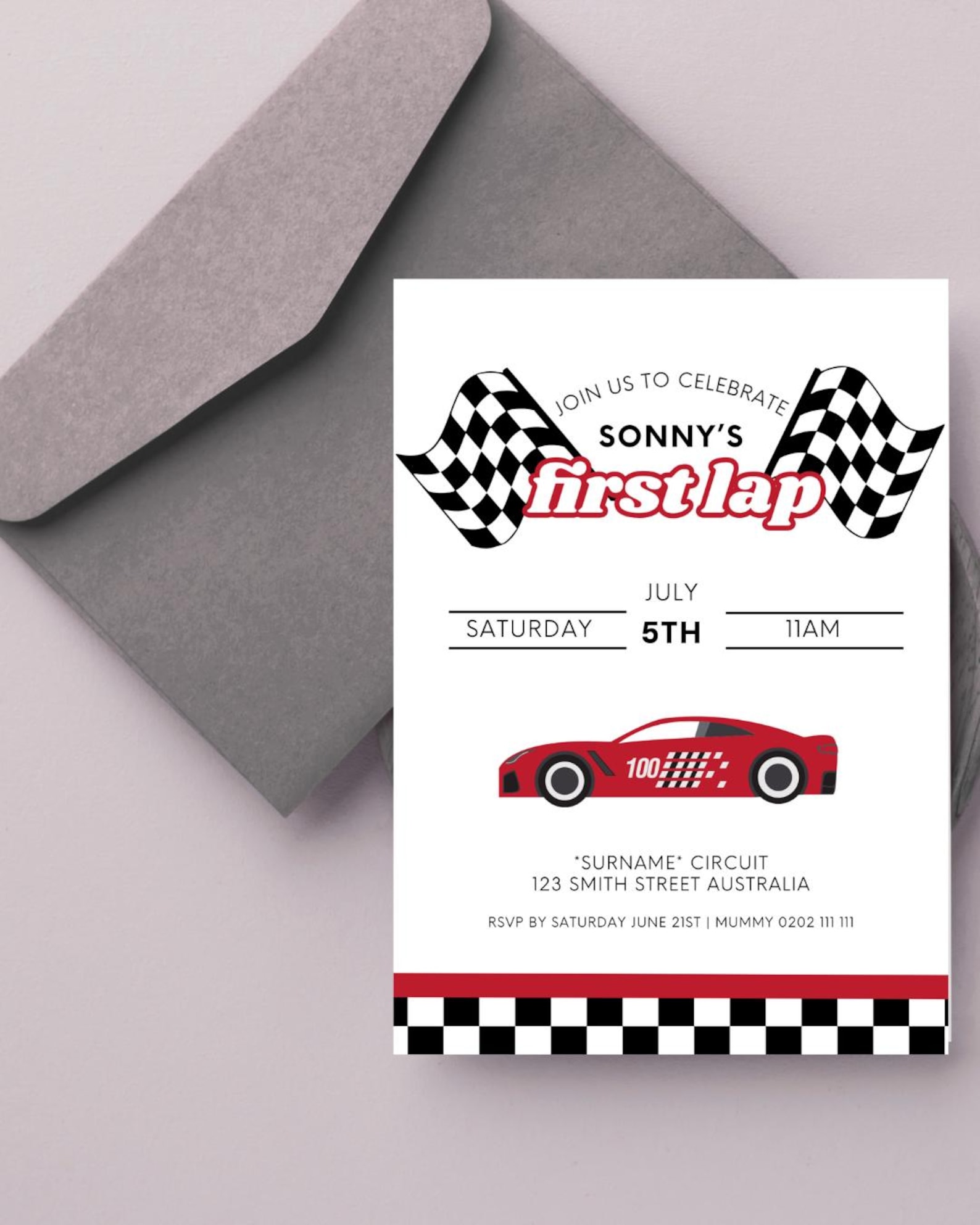 First Lap Race Car Party Invitation | First Birthday Invite | Digital ...