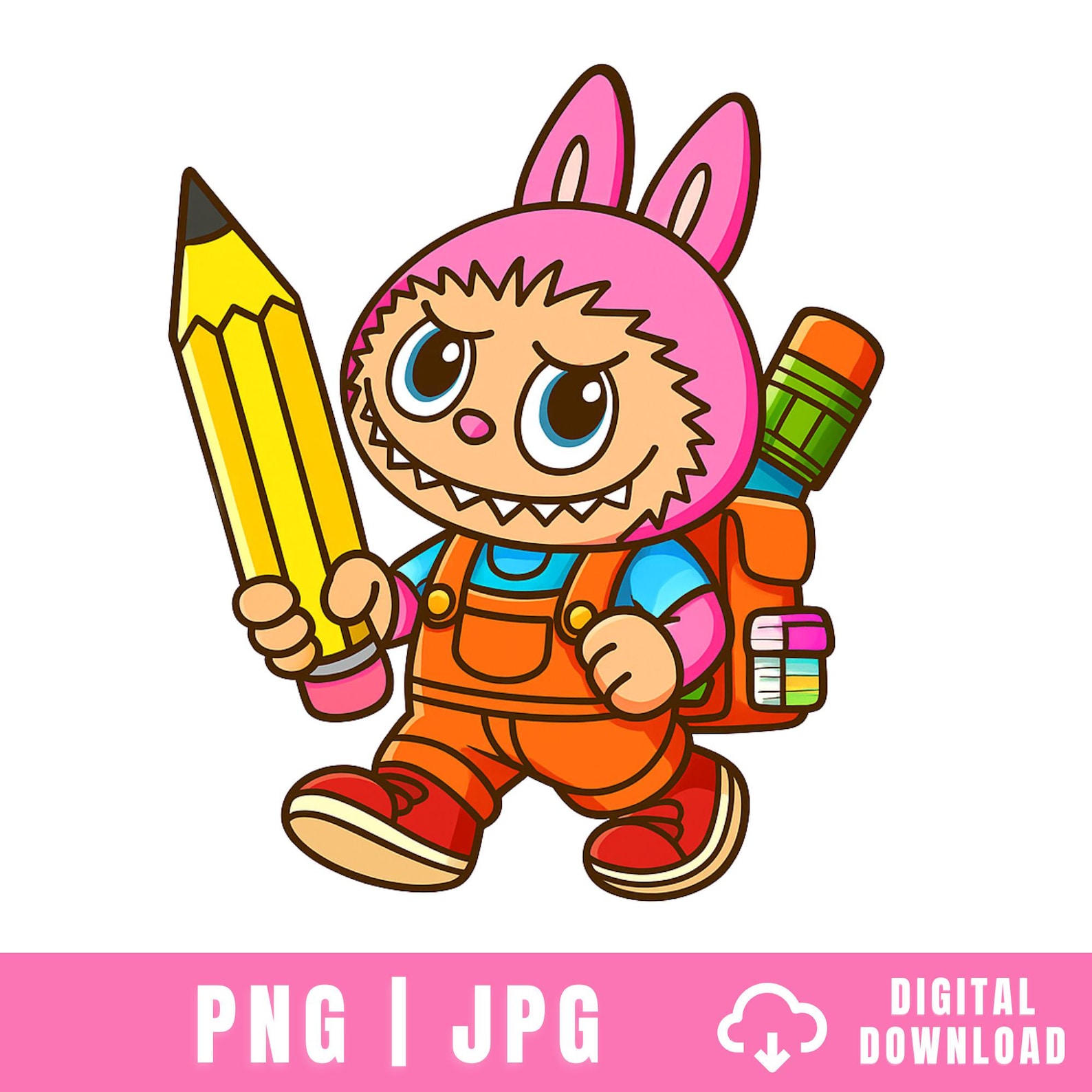 Labubu Back to School PNG SVG , Cute Monster Clipart Digital Download ...