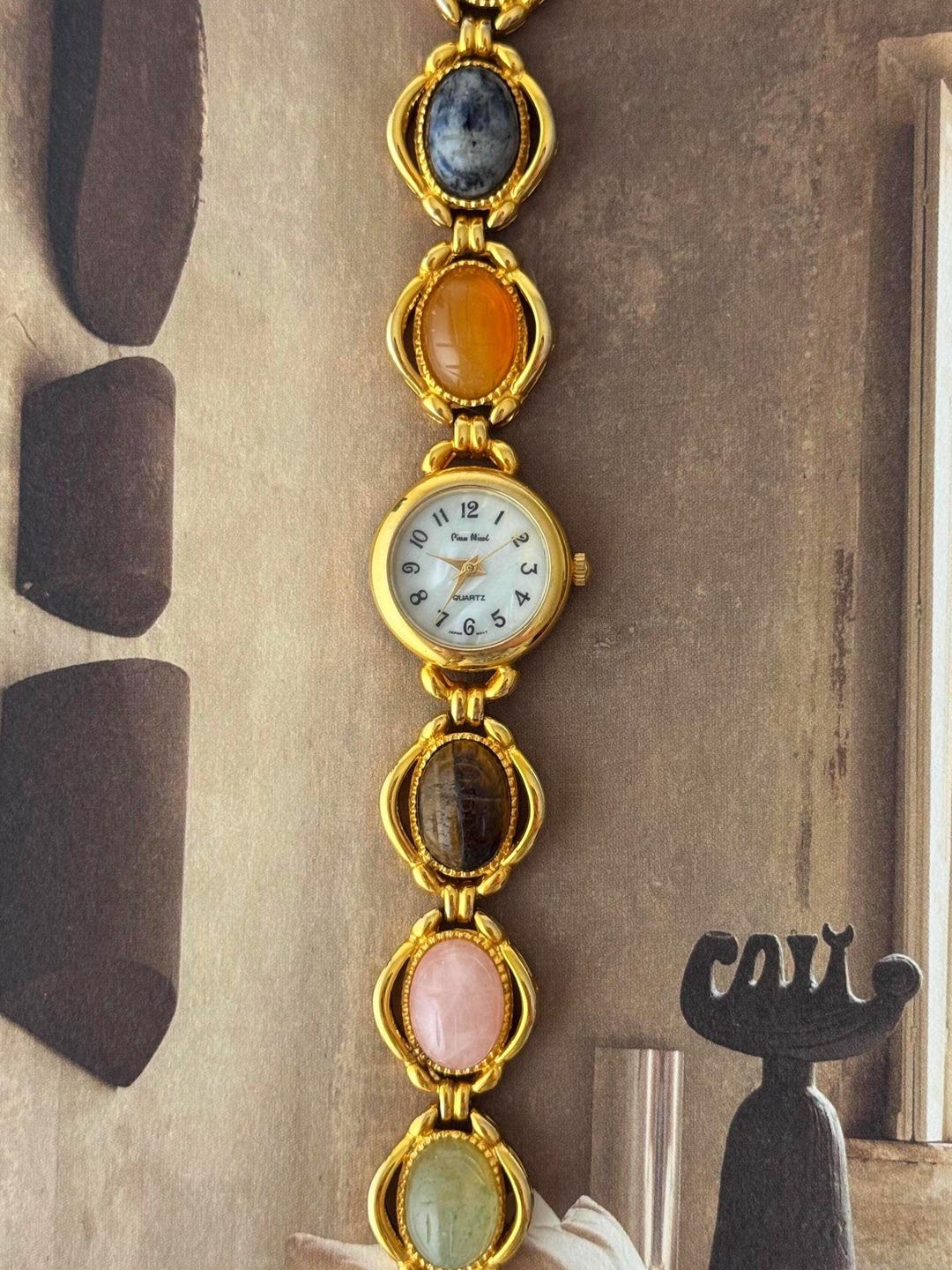 Vintage Scarab Stone Watch, Women Gemstone Watch Gift for Her, Egyptian ...