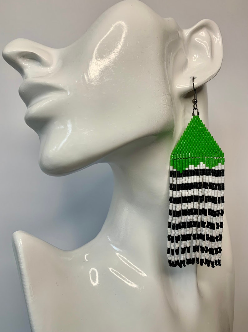 Tim Burton Earrings Sandworm Earrings Handmade Beaded Fringe Earrings ...