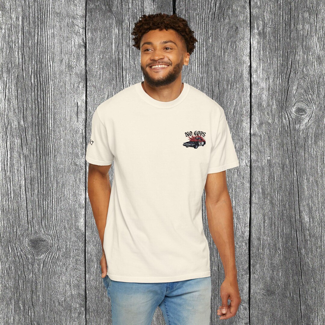 Embroidered Burning Police Car T-shirt: Edgy Streetwear Graphic Tee - Etsy
