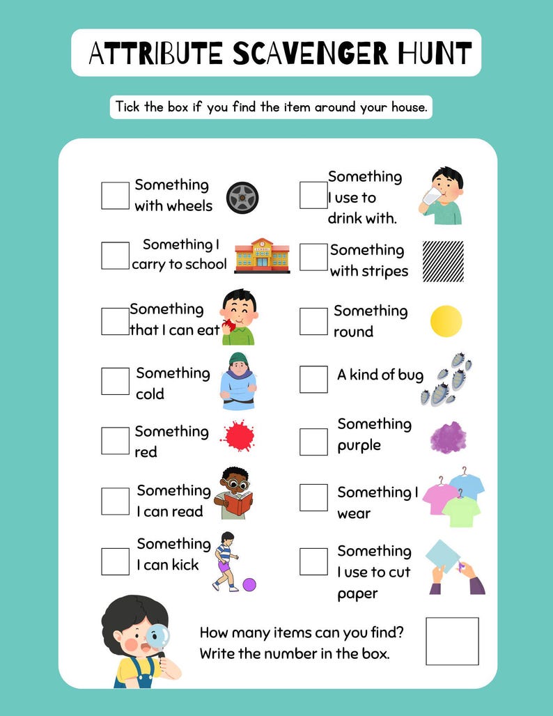 Attribute Scavenger Hunt for Kids (ages 4–6) | Speech Therapist ...