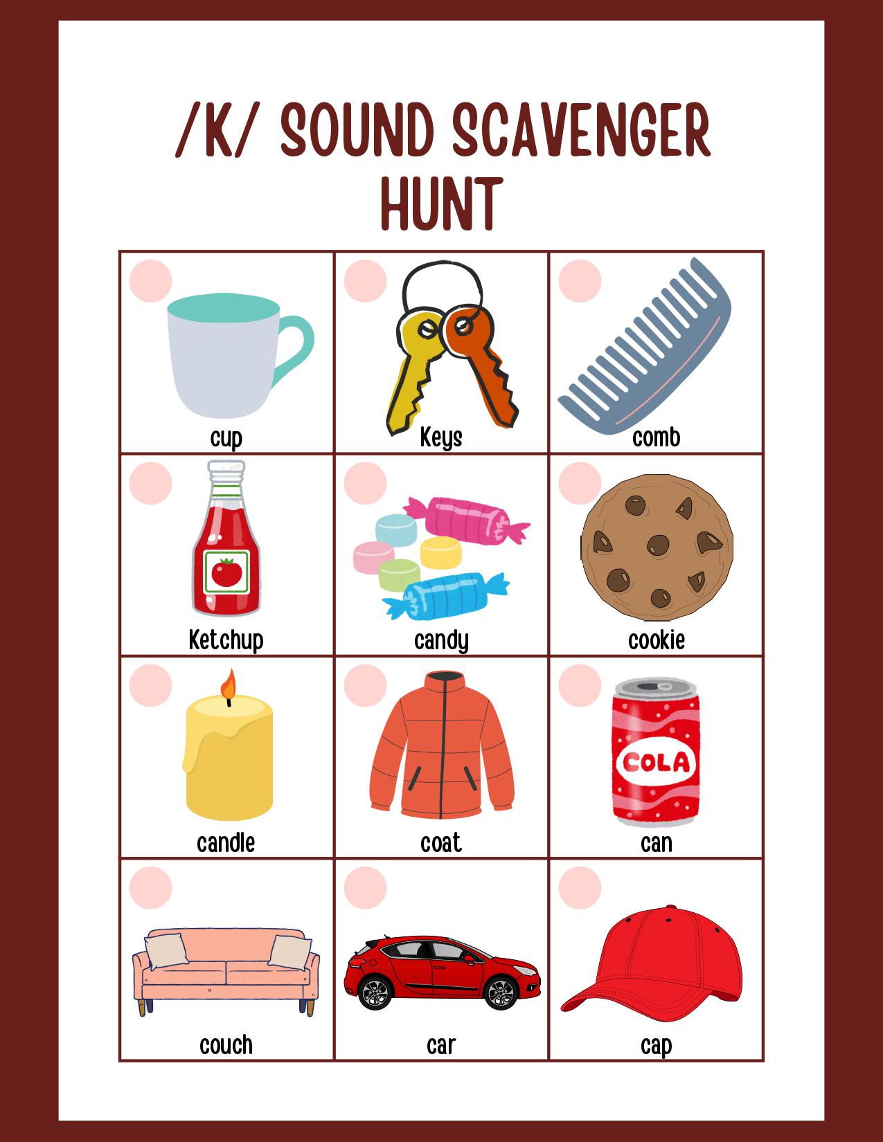 Letter K Sound Scavenger Hunt – Printable Articualtion Practice - Etsy
