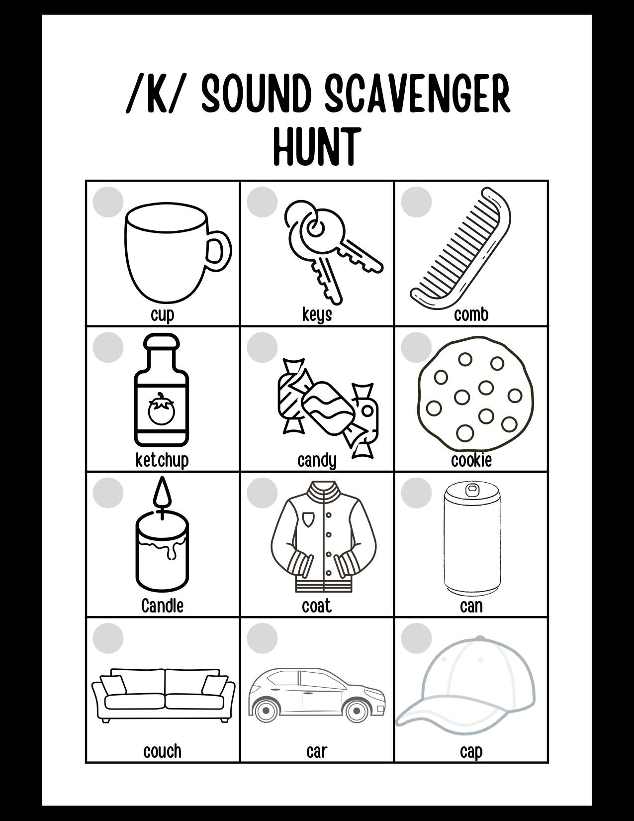 Letter K Sound Scavenger Hunt – Printable Articualtion Practice - Etsy