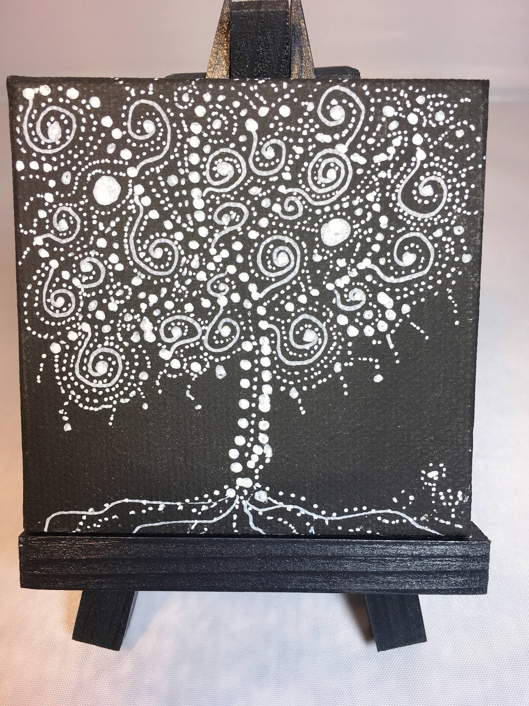 Tree of Life Mini Painting, Black and White Series 3x3 Inch Little Art ...