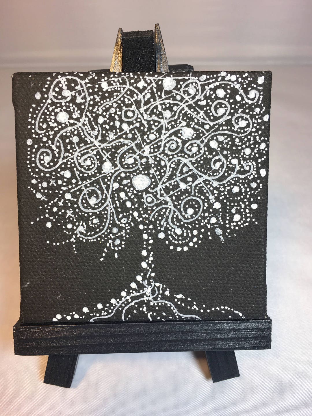 Tree of Life Mini Painting, Black and White Series 3x3 Inch Little Art ...