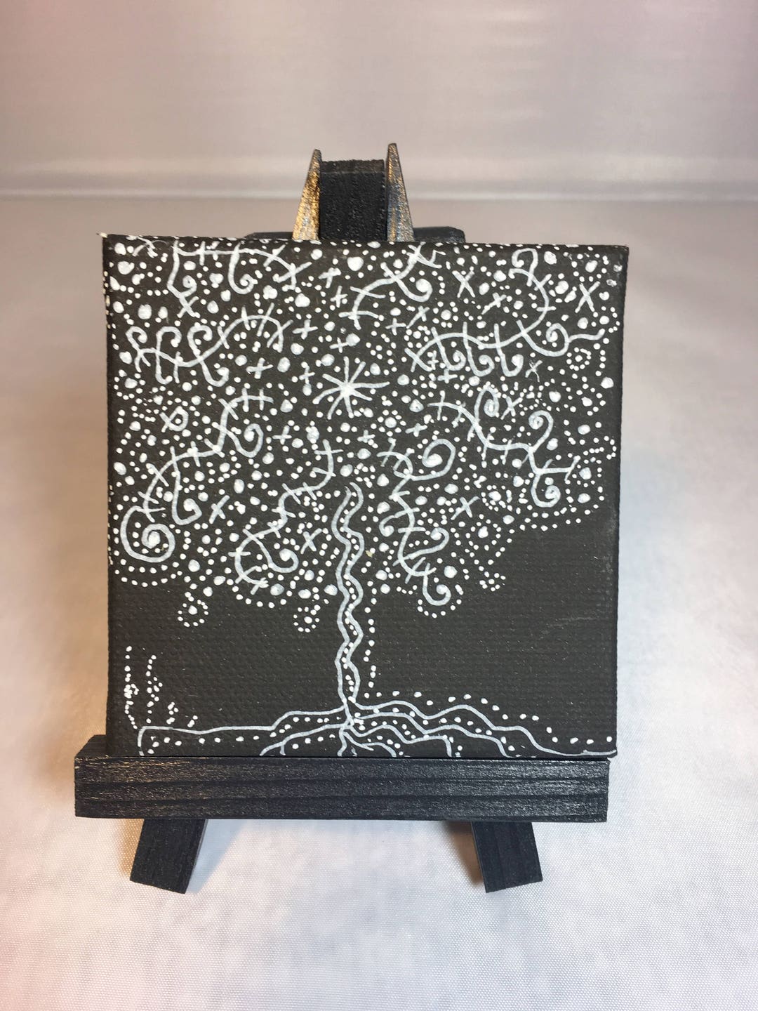 Tree of Life Mini Painting, Black and White Series 3x3 Inch Little Art ...