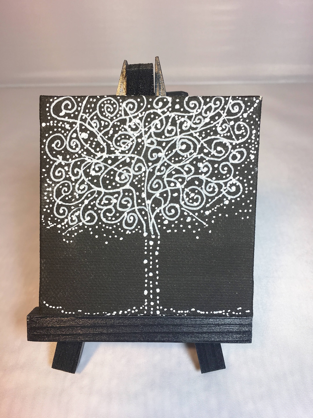 Tree of Life Mini Painting, Black and White Series 3x3 Inch Little Art ...