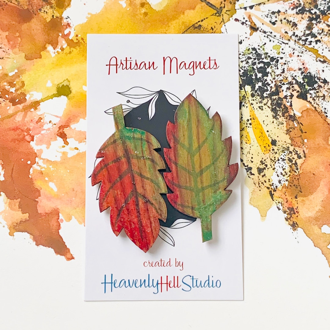 Leaf Magnet Set Artisan Hand Painted Wood Magnets / Autumn Leaf Magnet ...