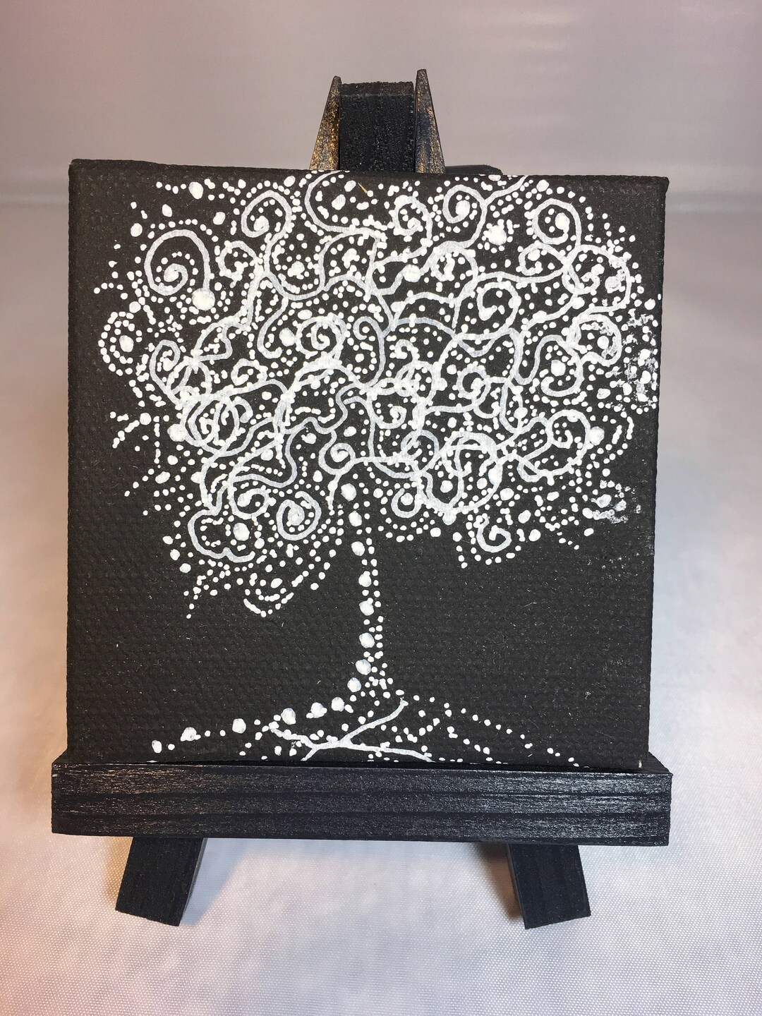 Tree of Life Mini Painting, Black and White Series 3x3 Inch Little Art ...