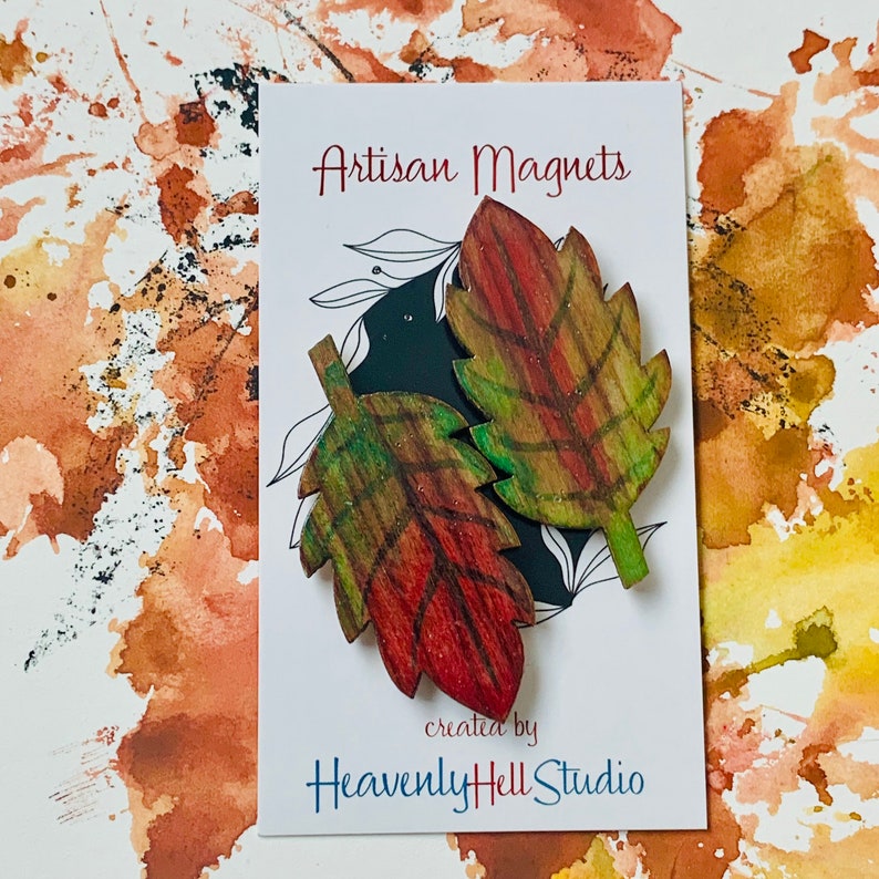 Leaf Magnet Set Artisan Hand Painted Wood Magnets / Autumn Leaf Magnet ...