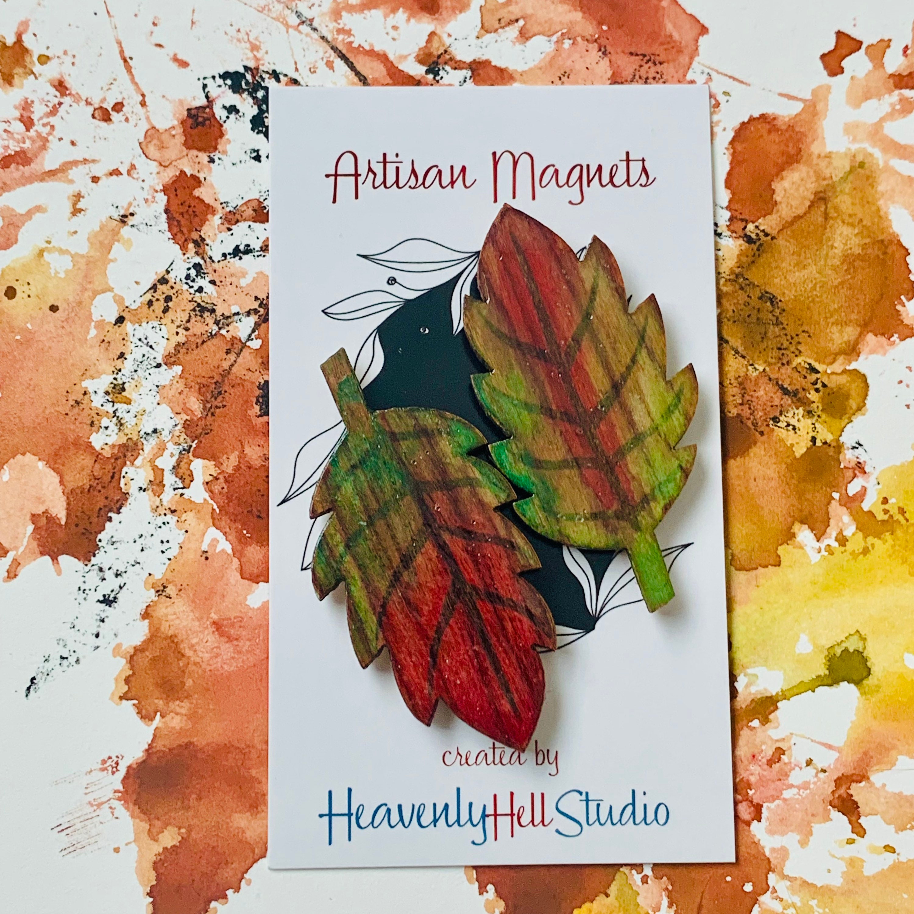 Leaf Magnet Set Artisan Hand Painted Wood Magnets / Autumn Leaf Magnet ...