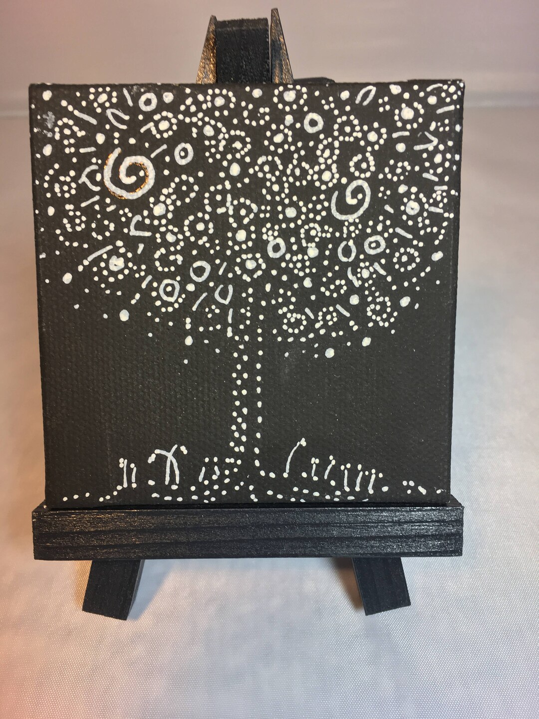 Tree of Life Mini Painting, Black and White Series 3x3 Inch Little Art ...