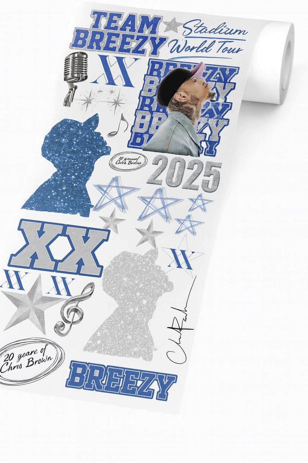 Team Breezy DTF Transfer: Blue & Silver Glitter Effect, 22x48 Gangsheet ...